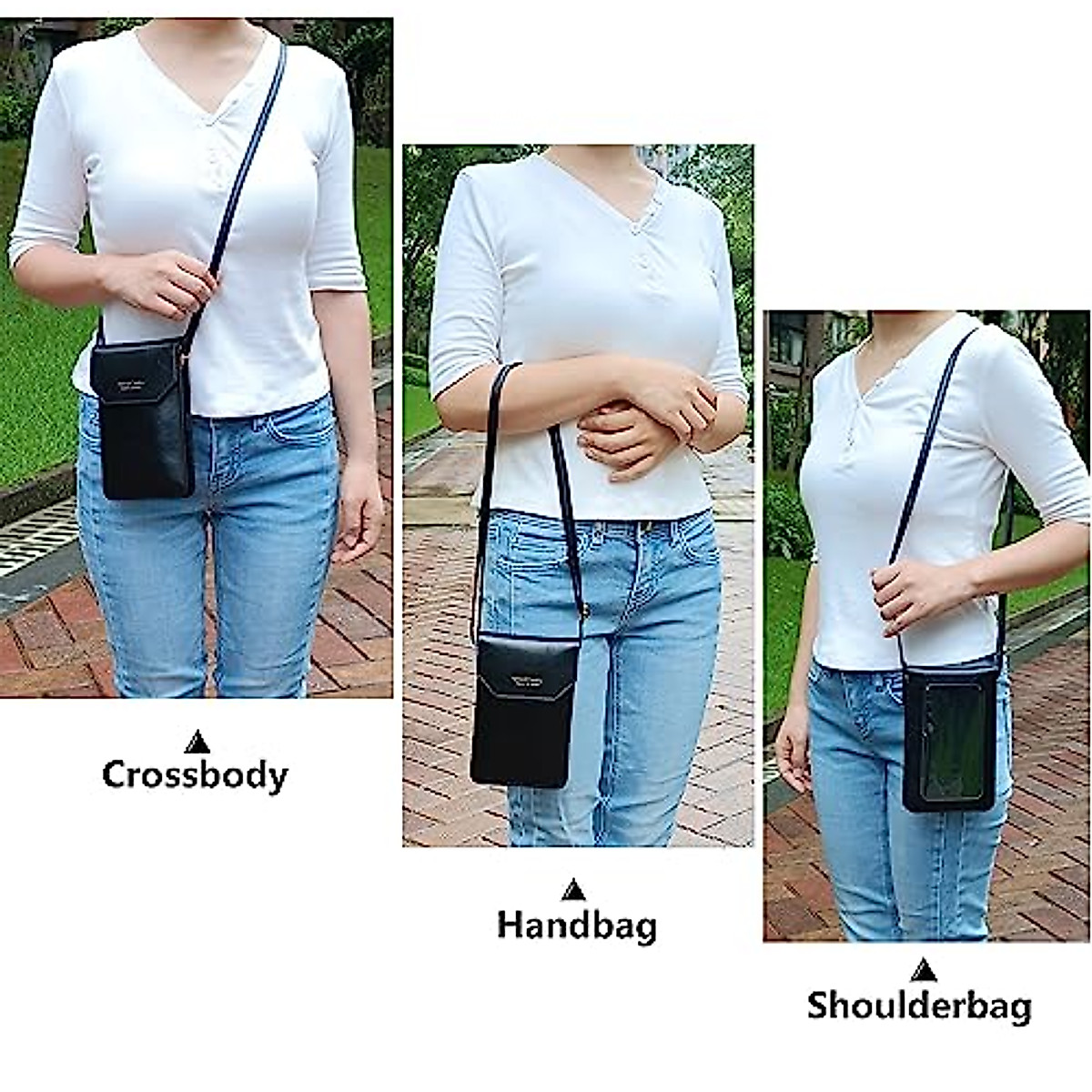 Women's Crossbody handbags Small Black Purse Handbags for Women Classic Shoulder Bag PU Leather Touch Screen Cell Phone Purse Womens Wallet with Adjusted Strap