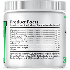 Hemp Hip & Joint Supplement for Dogs 30 Soft Chews and Liquid Glucosamine for Dogs Bacon Flavour with Chondroitin, MSM & Hyaluronic Acid 32 oz