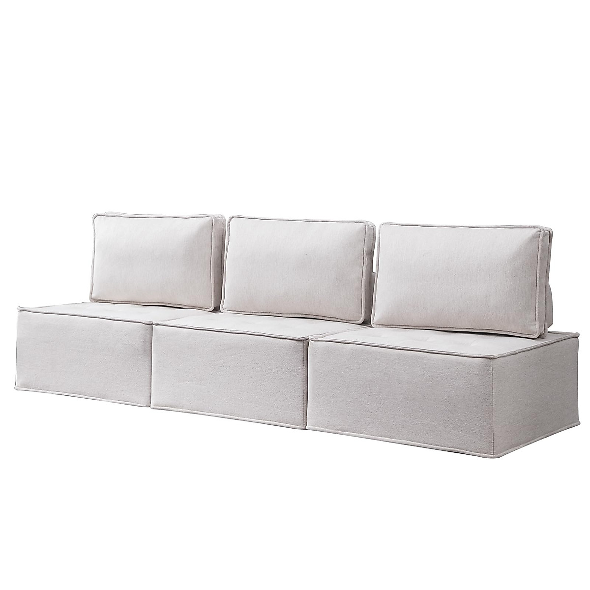 BALUS Modular 3 Seater Sofa Couch, Modern Sectional Sofa Couch, Armless Floor Sofa Couch, Soft Fabric Sofa Bed for Bedroom, Living Room and Sturdy Room, Free Combination, 3 PCS Beige