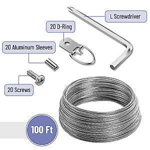 Mr. Pen- Picture Hanging Wire Kit, 100Ft Picture Wire Hanging, D Rings Picture Hanging, Picture Frame Hanging Kit, Picture Frame Wire, Wall Hanging Kit, Wire for Hanging Pictures, Painting Hanging Kit