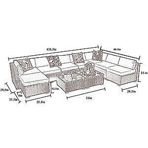 PHI VILLA Outdoor Sectional Furniture All-Weather Wicker Patio Sofa Set Low-Back Rattan Patio Conversation Set with Tea Table & Washable Couch Cushions(10 Piece, Blue)