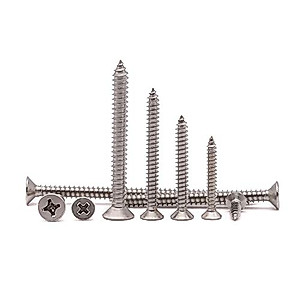 RoyceMart #10 x 3/4" (100 pcs) Stainless Flat Head Phillips Drive Sheet Metal Tek Screws, 304 (18-8) Stainless Steel Screw for Wood, Countersunk Head Wood Screw, Self Tapping Screws