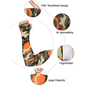 Bememo 8 Pairs UV Sun Protection Arm Sleeves Cooling Anti Slip Tattoo Cover Sleeves with Thumb Holes for Men Women(Camouflage)