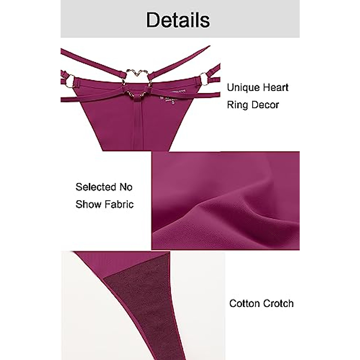 abandi 6 Pack G-String Thongs for Women,T Back Heart Ring Panty Sexy Low Rise Tangas Seamless Underwear Thong Panty, Size S