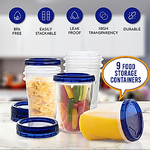 Soup Freezer Storage Containers With Twist Top lids [32 Oz - 9 Pack] Reusable Plastic Food Container with Screw On Lids, leak proof, Airtight, Stackable, Microwave Safe BPA Free