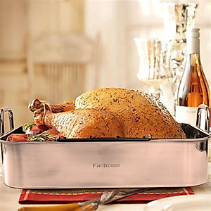 Kaiihome Roasting Pan with Nonstick Rack - 16 inch Stainless Steel Rectangular Turkey Pan with Non-stick U-Shaped Rack, Turkey Roaster Pan for Thanksgiving Party