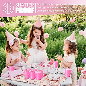 200 Count Pink Cups Plastic Disposable Bachelorette Party 16 Oz Hot Pink Small Cups Cocktail Cup Drinking Cup Bulk for Baby Shower Water Beverage Birthday Picnic Coffee Indoor Outdoor Events Supplies