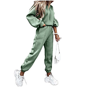 KYLASIEN Women Long SleeveFleece Tracksuit 2022 Winter Casual Hood Sweatshirt Jogger Pant 2 Piece Outfit Loose Fitting Fashion Workout Athletic Loungewear Sets Hoodies
