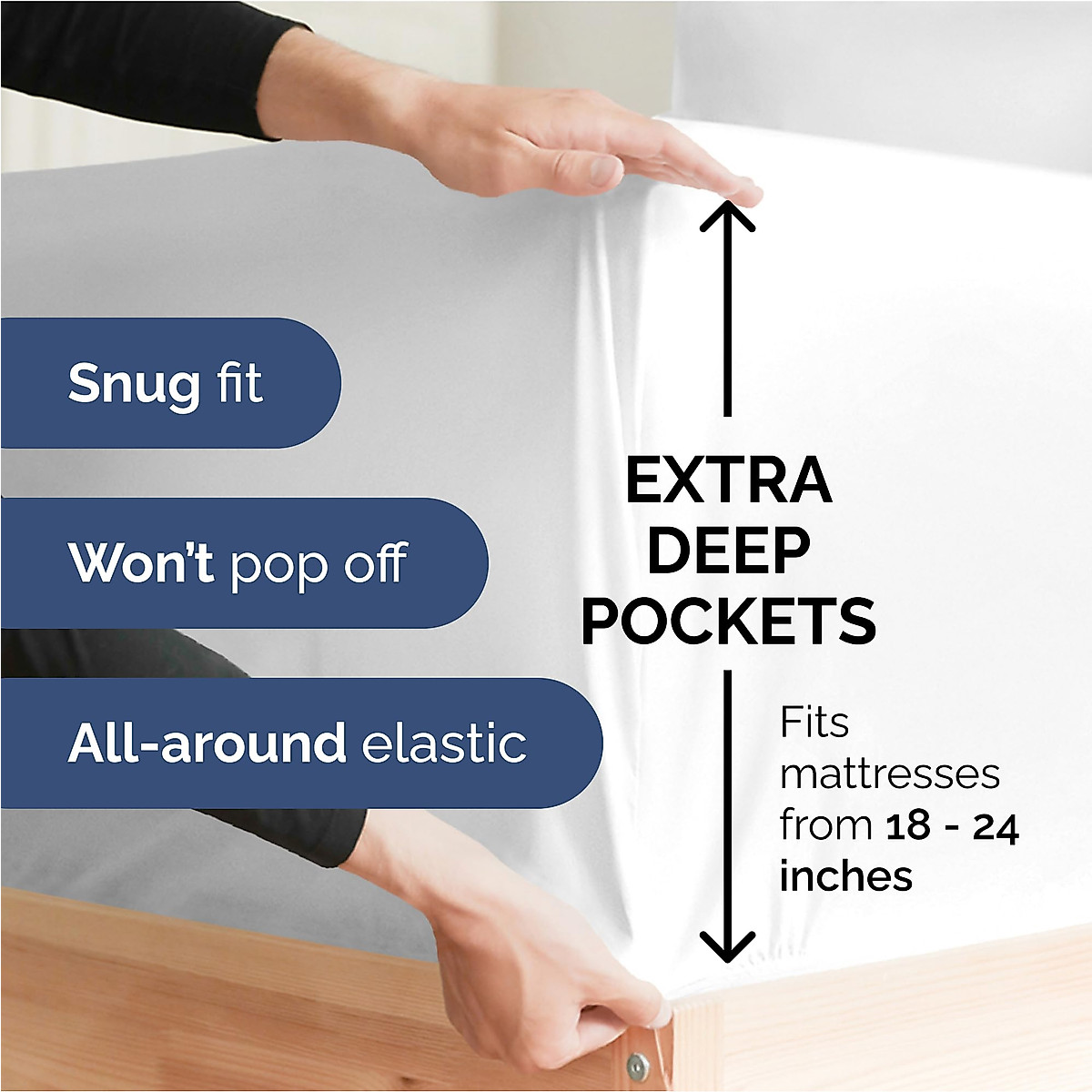 Extra Deep Full Fitted Sheet - Hotel Luxury Single Fitted Sheet Only - Easily Fits 18 inch to 24 inch Mattress - Ultra Soft, Wrinkle Free w/Extra Deep Pockets - Easy-Care, Breathable & Comfy - White