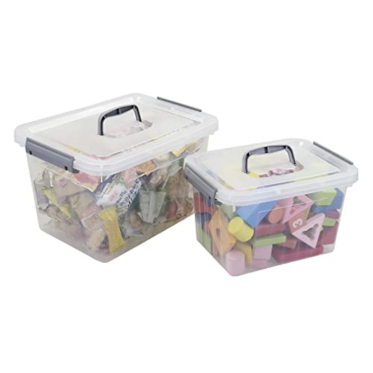 Ggbin 12 Quart & 6 Quart Latch Storage Box Bin with Handle, 2 Packs, Clear