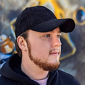 ATZI Corduroy Hat Women Men Baseball Cap Fathers Day Classic Casual Everyday Vintage Trendy Low Profile Prep Golf Fashion Stylish 6 Panel Curved Visor Bucket Adjustable Strap - Black