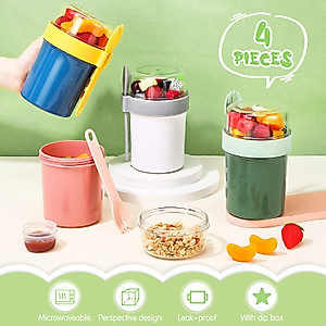 Didaey 4 Pack 26.72 oz Overnight Oats Containers with Lids Plastic Salad Yogurt Parfait Cups with Lids and Sporks Take and Go Yogurt Container with Topping Cereal Cup Reusable Overnight Oats Jars
