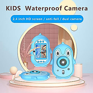 IPS Screen with Silicone Cover Cartoon Children Digital Camera, Children Camera, Portable for Boys Girls(Blue)