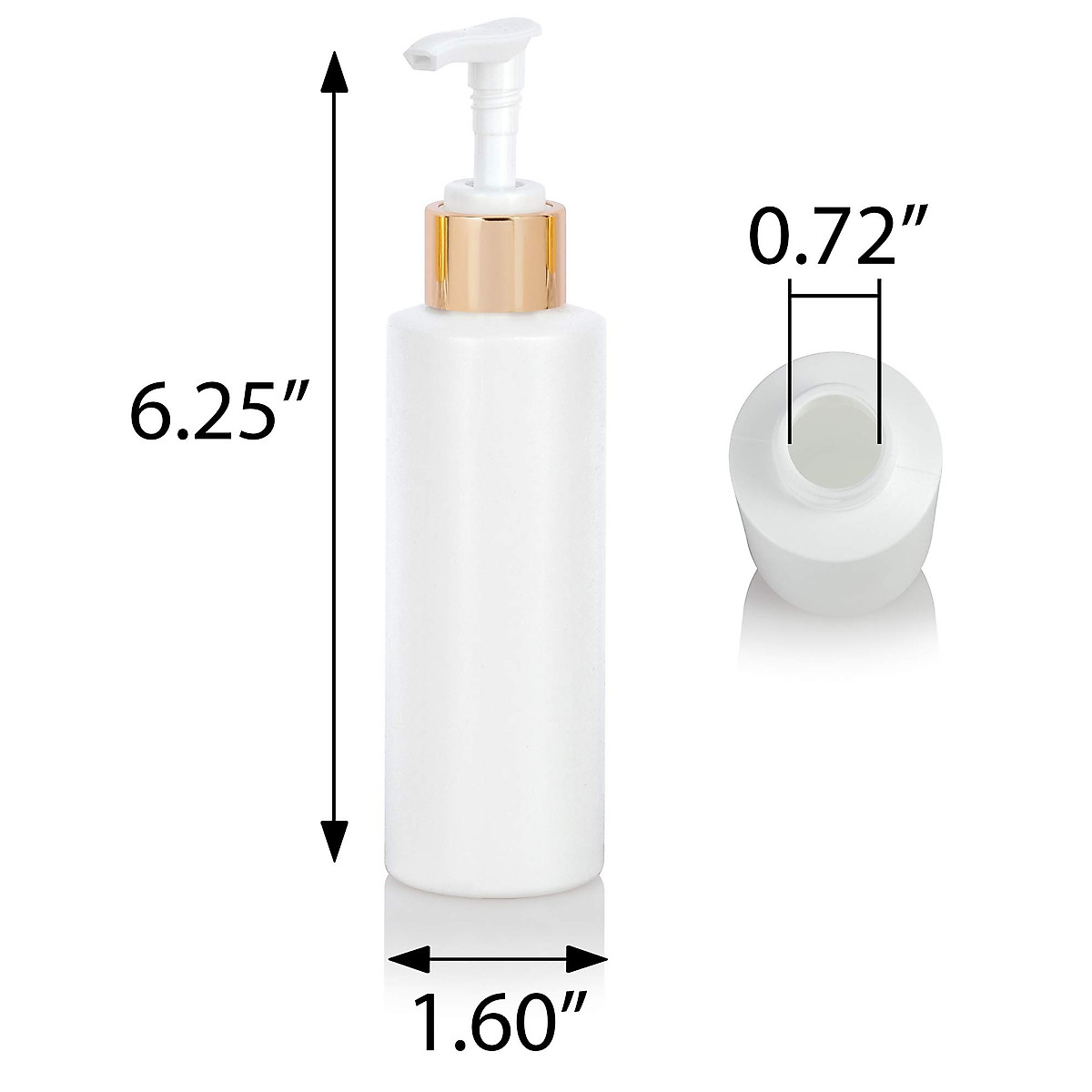 4 oz / 120 ml White Plastic HDPE Refillable Cylinder Squeeze Bottle with Gold Lotion Pump (12 Pack)