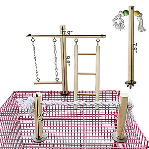 PINVNBY Parrot Climbing Ladder Swing Toy Natural Wood Bird Cage Play Gyms Playground Stand Rope Perch for Parakeet Cockatiel Conure Love Birds Finch African Grey Macaw Amazon Budgies