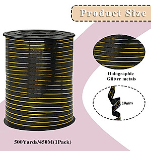 Black and Gold Shiny Curling Shiny Ribbon，219 Yard Ribbon for Balloons，Ribbon for Gift Wrapping，Curling Ribbon for Craft
