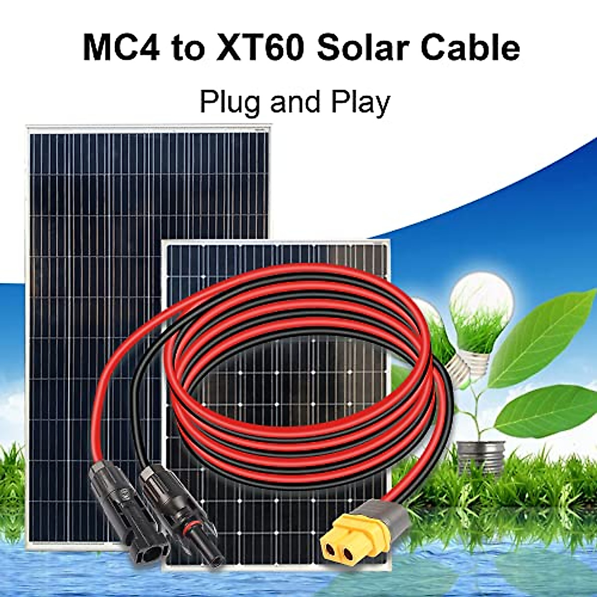 GELRHONR 4.9FT 12AWG Solar Connector to XT60 Female Extension Cable for Solar Panel RV Portable Power Station Solar Generator-1.5M 4.9Ft