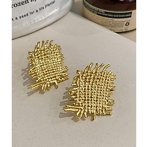 LecAit Statement Earrings for Women S925 Sterling Silver Dainty 14k Gold Stud Earrings Hypoallergenic Handmade Woven Metal Women's Ear Studs