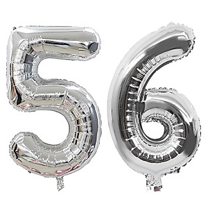 YFHVJTKO 40 Inch Number 56 Foil Balloons 56th Celebration Decorations for 56th Birthday Party Wedding Bridal Shower Engagement Photo Shoot Anniversary Decoration, Number 56 Silver Balloon (Pack of 1)