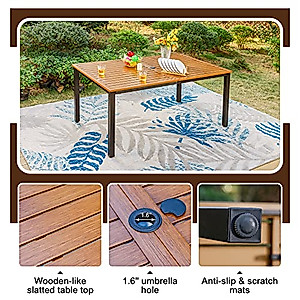 PHI VILLA 7 Piece Patio Dining Set, Outdoor Dining Furniture Patio Table Set with Patio Folding Chairs (Black) & Rectangle Wooden-Like Outdoor Dining Table for Lawn, Garden and Yard