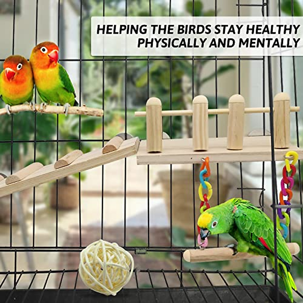 Parrot Stands with Climbing Ladder, Wooden Play Gyms and Bird Wood Swing ,Bird Perches Cage Toys Mini Parrot for Lovebird Budgie and Other Small Birds 