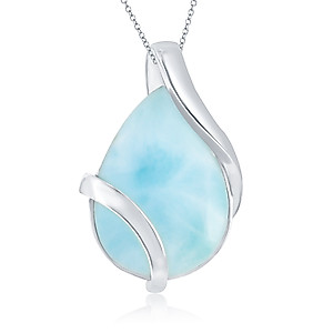 Natural Larimar Necklace for Women - Larimar Jewelry for Women - Silver and Larimar Necklaces - Blue Larimar Pendant for Women - Larimar Gemstone Necklace Pendant - Pear Shaped Statement Necklace