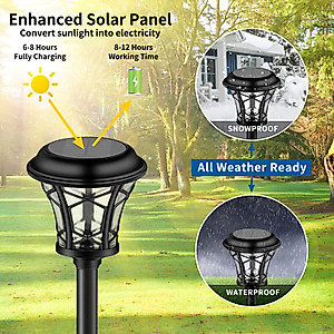 Solar Pathway Lights Outdoor Waterproof - 6 Pack Super Bright Glass Solar Lights, Auto On/Off Stainless Steel Landscape Path Lights Solar Powered for Garden Yard Lawn Path Driveway, Warm White, Black