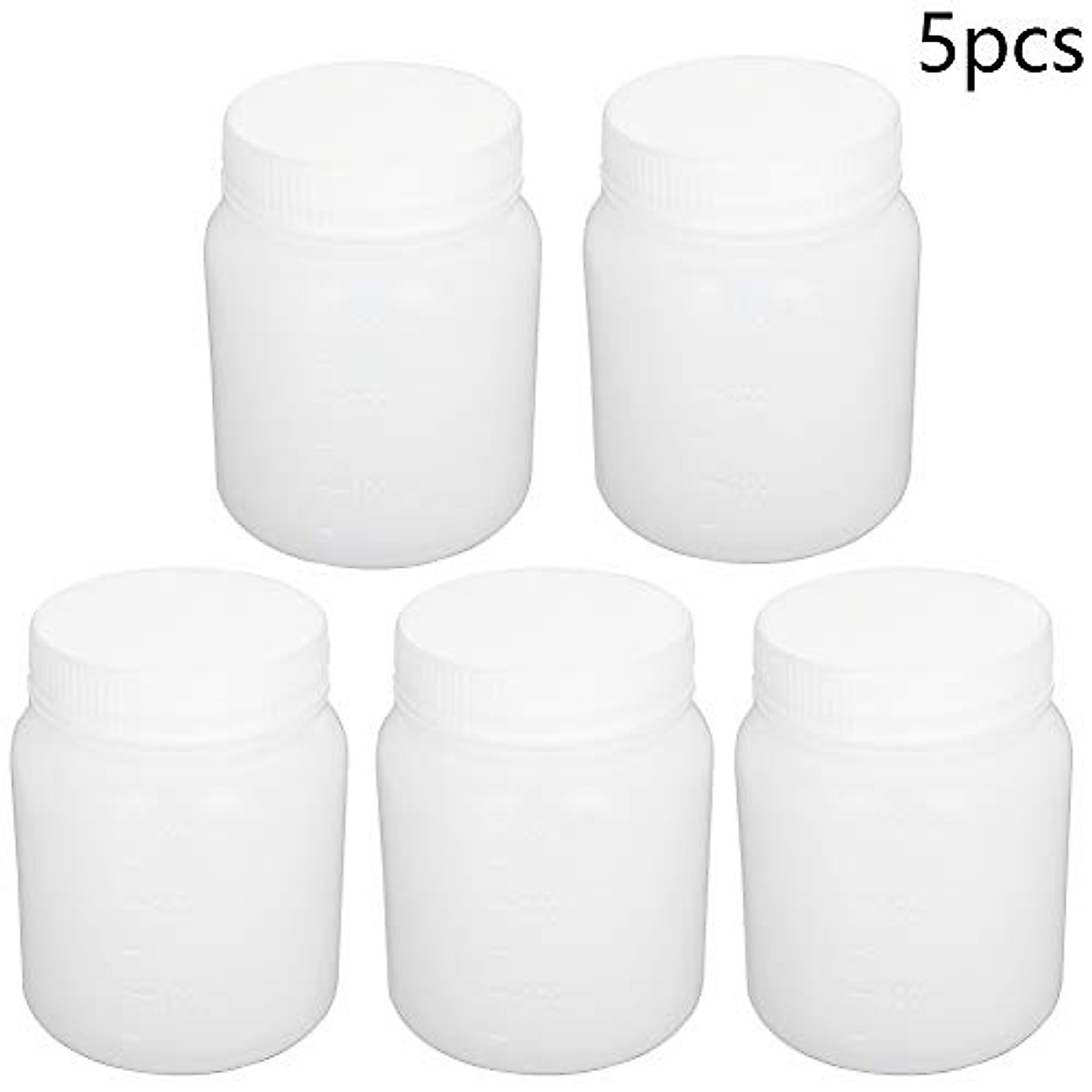 Othmro 5Pcs 300ml Plastic Bottles, Lab Cylindrical Chemical Reagent Bottle, Wide Mouth Laboratory Reagent Bottle, Sample Sealing Liquid Storage Container for Food Store White