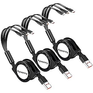 Aywenny [2023 Upgraded 3 Pack Multi Retractable Charging Cable, 3 in 1 USB Charging Cable with USB C/Micro USB/Phone Port, 3.3FT Charging Cable for Phone 14 13 12 11 XS XR X 8 7 6 SE,Galaxy (3park)