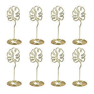 STOBOK 8pcs Place Card Holders Monstera Leaves Table Number Holders Metal Memo Photo Clips Tropical Hawaiian Luau Wedding Birthday Party Decorations Golden
