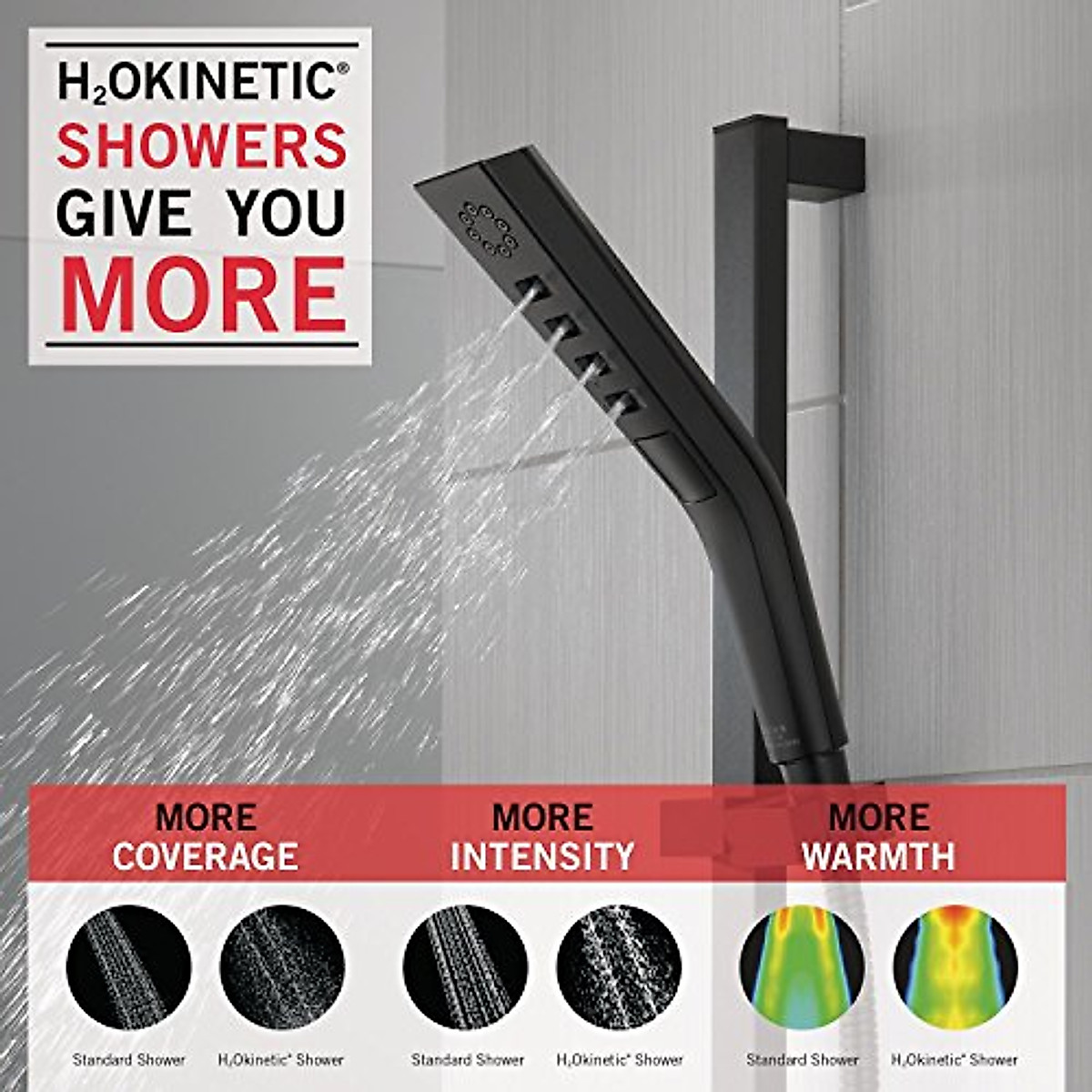 Delta Faucet 3-Spray H2Okinetic Slide Bar Hand Held Shower with Hose, Black Handheld Shower Head, Slide Bar Hand Shower, Handheld Shower, Detachable Shower Head, Matte Black 51799-BL