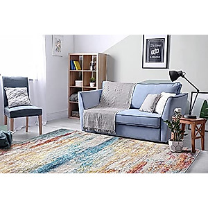 Mylife Rugs Contemporary Modern Non Slip Machine Washable Printed Area Rug, Rainbow 3'x5'