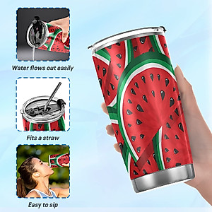 Yasala Tumbler Green Red Watermelon Insulated Office Coffee Cup Back to School Beverage Container Travel Mug with Straw and Lid Double Wall Stainless Steel 20oz
