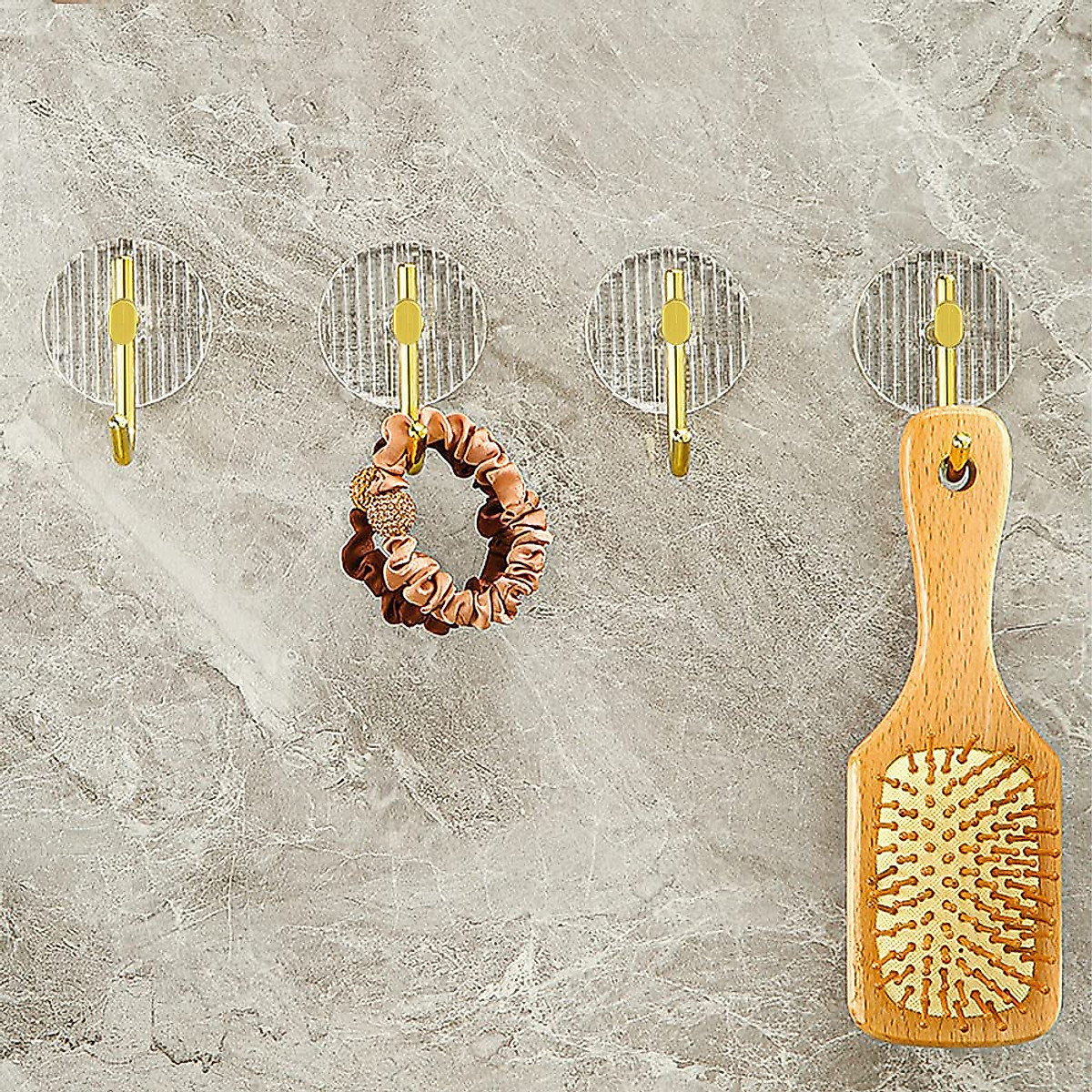 Thinslimer 8 Pack Adhesive Hooks Acrylic Wall Hooks Decorative Gold Towel Hook Strong Adhesive Wall Tools for Hanging Towels Hats Bags Keys (Gold)