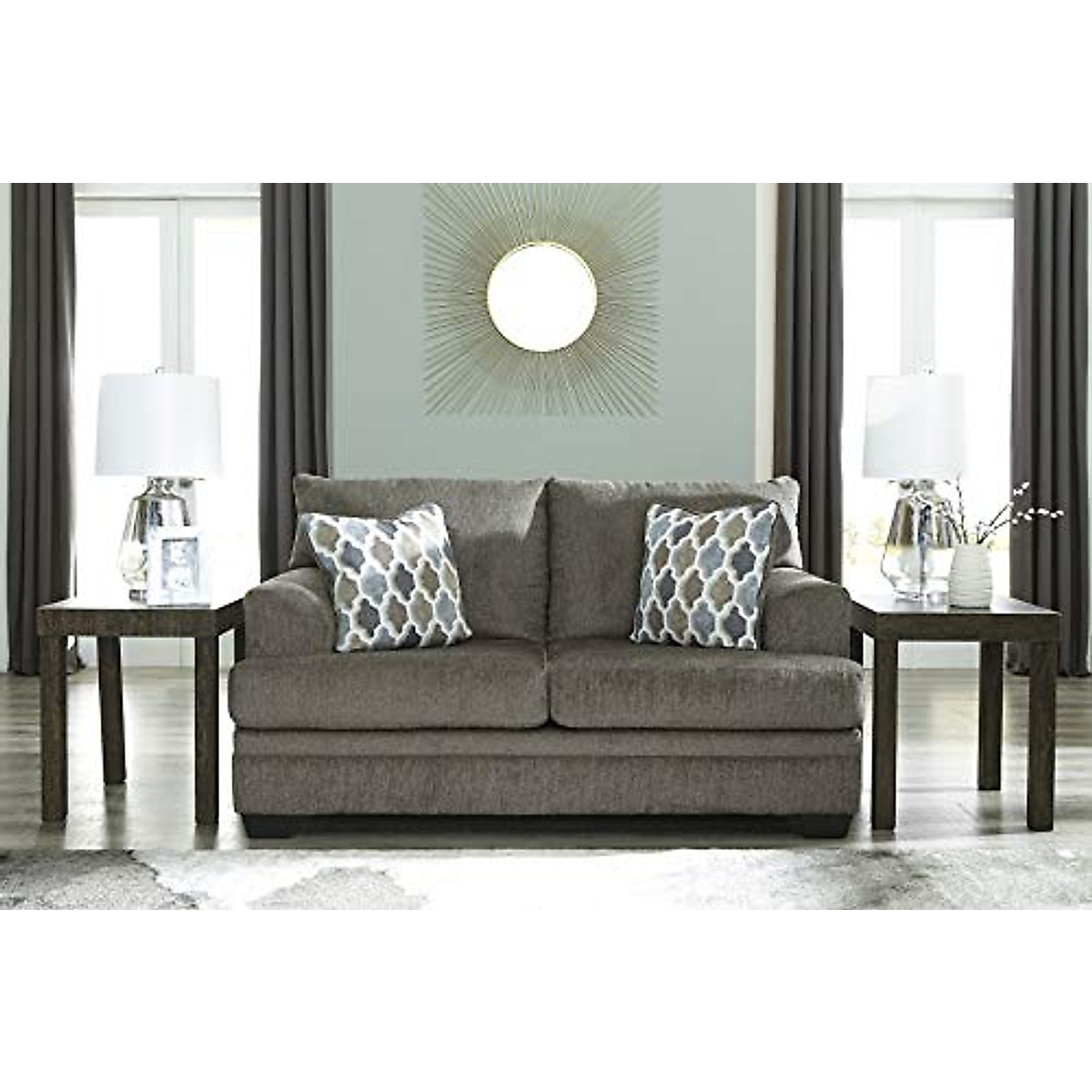 Signature Design by Ashley Dorsten Contemporary Loveseat with Accent Pillows, Slate Gray