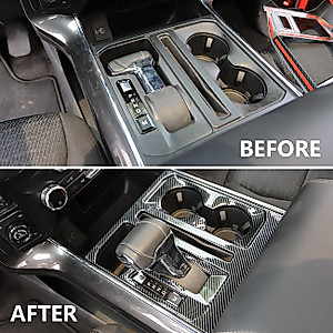 Korlot Carbon Fiber Central Control Gear Cup Holder Panel Shift Knob Head Cover Trim for Ford F150 2021+ (Gear Shift Panel)