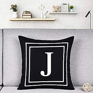 Yastouay Pillow Covers English Alphabet J Throw Pillow Cover Black Throw Pillow Case Modern Cushion Cover for Sofa Bedroom Chair Couch Car (Black, 18 x 18 Inch)