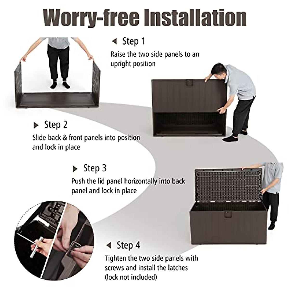 Goplus 105 Gallon Deck Box, Extra Large Resin Storage Box with Lockable Lid for Cushions & Patio Furniture, Water Proof & UV Resistant, Outdoor Weather Resistant Deck Storage Box for Garden Pool Lawn