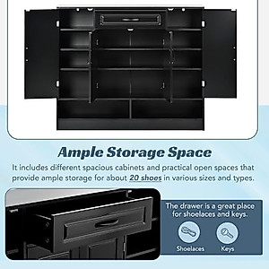 FridayParts Sleek and Modern Cabinet with Adjustable Shelves, Minimalist Shoe Storage Organizer with Sturdy Top Surface, Space-Saving Design Side Board for Various Sizes of Items, Black