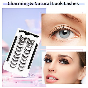 Magnetic Eyeliner with Eyelashes, Lashes Natural Look, Reusable False Eyelashes with 2 Magnetic Eyeliners & Tweezers - Easy to Wear