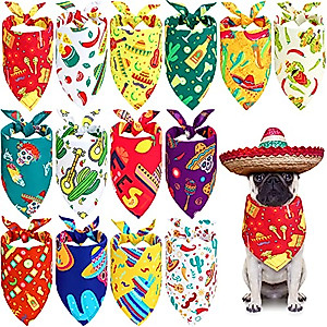 14 Pieces Dog Bandanas Summer Colorful Mexican Style Dog Bandanas Dog Scarf Mexico Accessories Triangle Dog Scarf Bibs Dog Kerchief Set for Medium to Large Dogs Cats Day of The Dead Pets Puppies