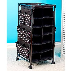 Fashionable Rolling Shoe Storage Unit with Fabric Cubbies - Polka Dot