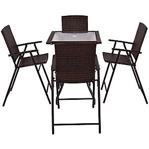 Tangkula 5 Pieces Patio Dining Set, 4 Folding Wicker Sling Chairs and Square Glass Top Table Set, with Umbrella Hole, Suitable for Apartment Balcony, Lawn, Garden and Poolside