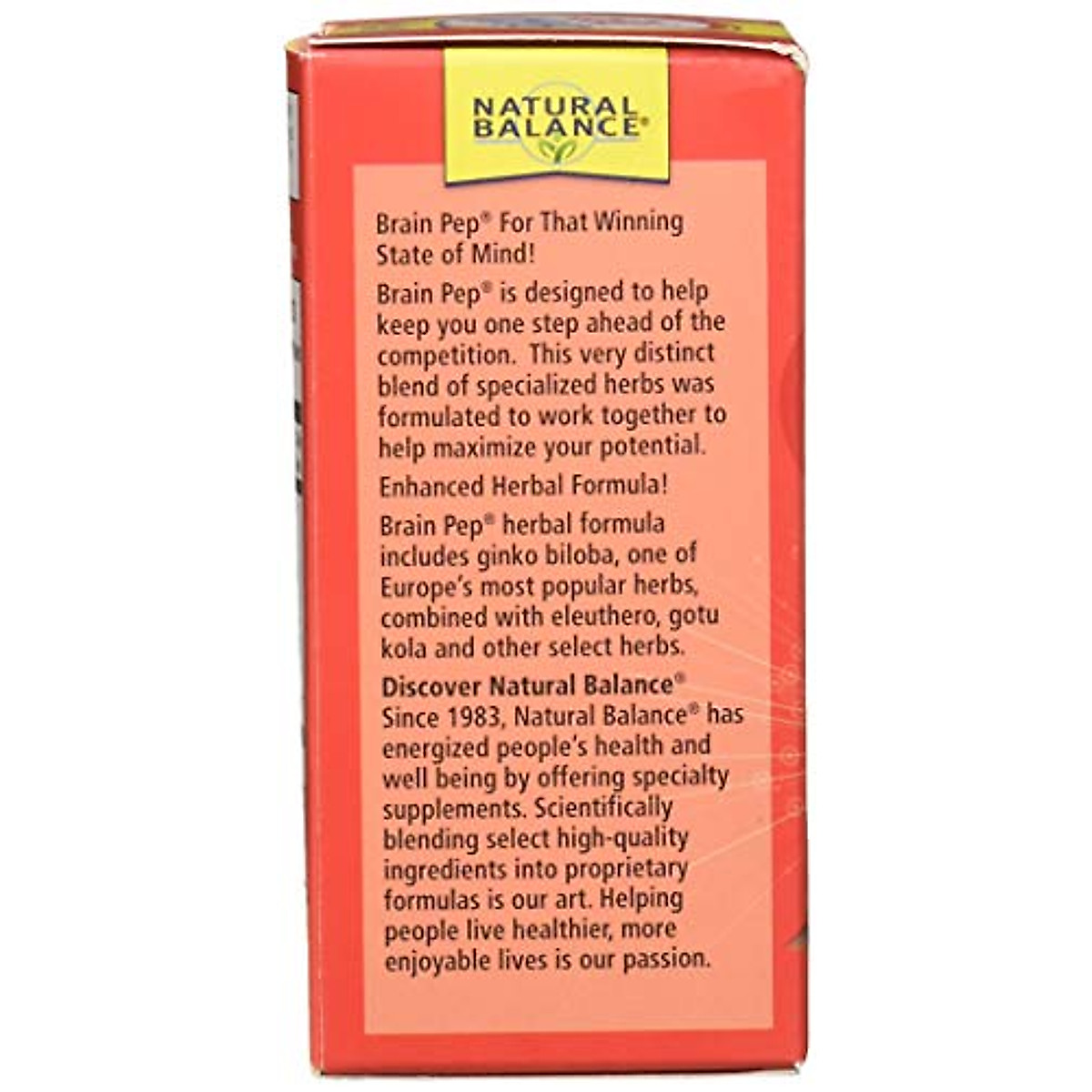Natural Balance Brain Pep | Brain Function Supplement with Ginkgo Biloba, Kola Nut | Helps Support Improved Memory, Focus & Mental Clarity | 60 Capsules