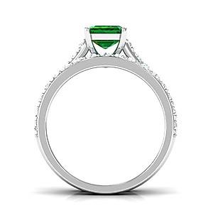 Rosec Jewels Lab Created Emerald Solitaire Ring Set of 2 (6X8 MM Emerald Cut) - Wedding Engagement Ring Set for Women | AAAA Quality, 14K White Gold, Size:US 5.50