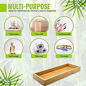 Bamboo Tray - Natural Bamboo - 11.3 X 4.4 X 1.1 in - Vanity Tray for Bathroom - Ecological and Sustainable