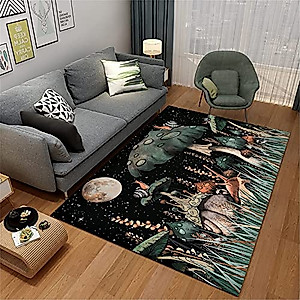 LGGQQW Trippy Area Rug Mushroom, Fairy Carpet Moon and Star Rug Snails Fantasy Area Rug for Bedroom Livingroom Plants and Leaves Home Decor, 20inch x 32inch