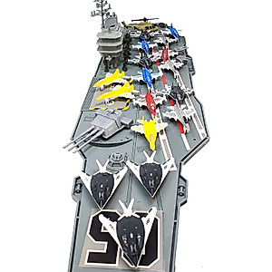 33 Inch Aircraft Carrier Toy with Soldiers Military Vehicles (18 Fighter Jets + 2 Destroyer Ship Combo)