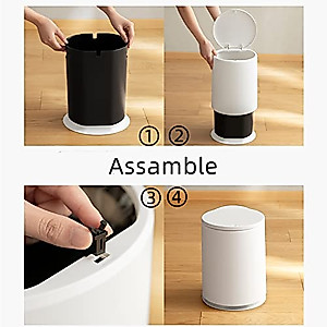 Spakoo White Trash Can Wastebasket, 2.2 Gallon/ 10L Round Sort Garbage Can Recycle Bin with Press Lid, Decorative Rubbish Container Bin for Kids Room, Bathroom, Powder Room, Kitchen