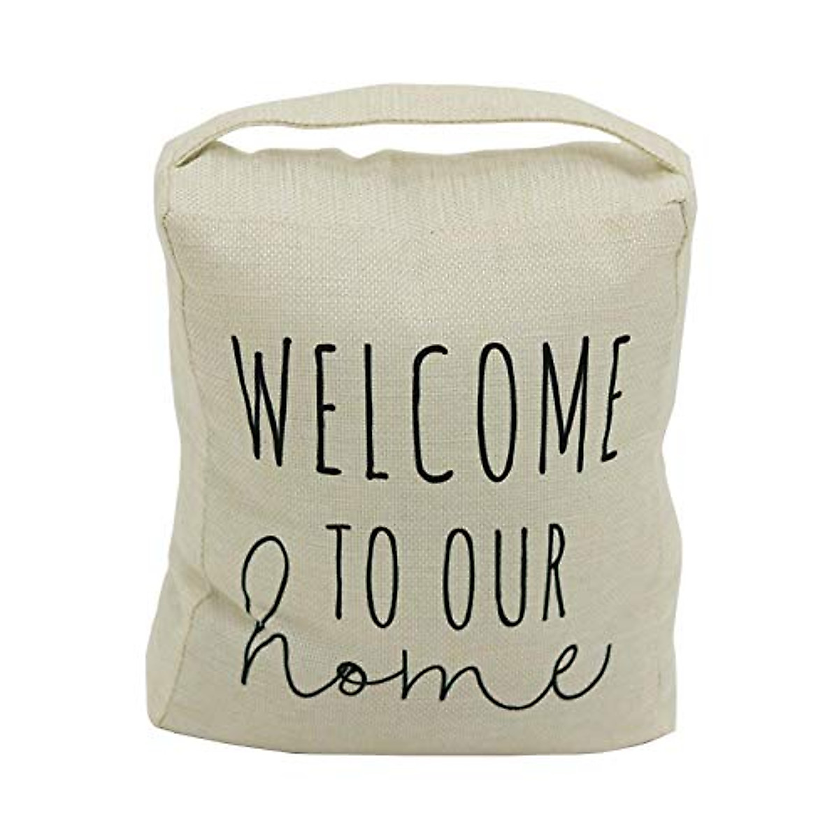 Welcome to Our Home Decorative Fabric Door Stopper with Handle, Fabric Weighted Floor Stop for Bedroom Living Room Exterior Doors, 7-7/8"W x 4-3/4"D x 9"H